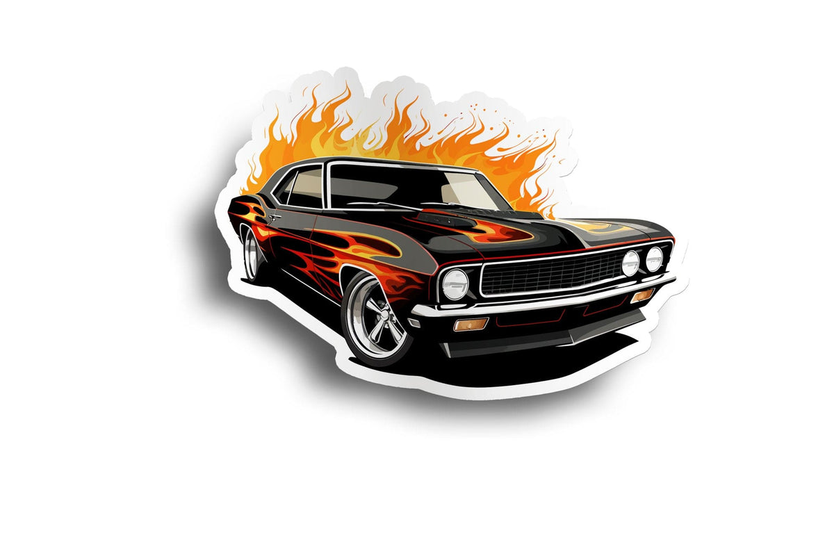 Black Vintage Muscle Car Sticker – Piggy Print Stickers