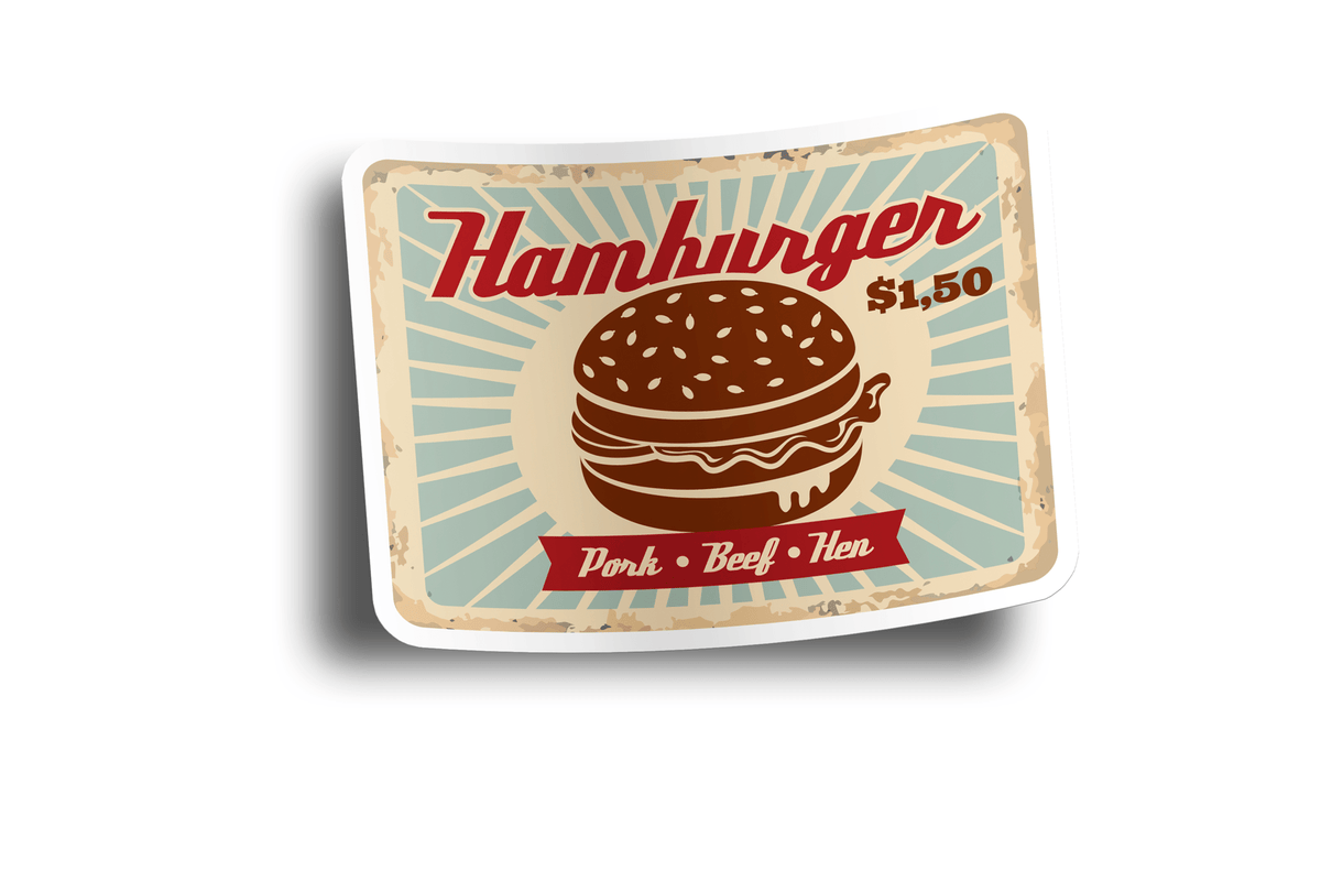 Vintage Hamburger Sticker – Piggy Print Stickers