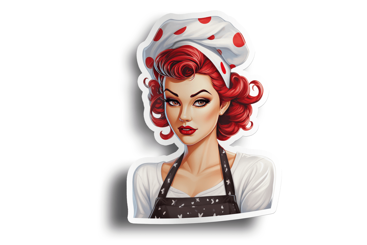 Chef Pin-Up Girl Sticker – Piggy Print Stickers