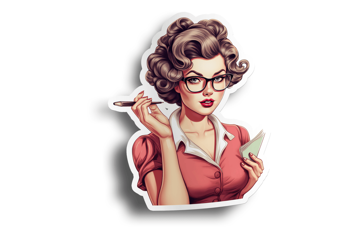 Vintage Teacher Pin-Up Sticker – Piggy Print Stickers